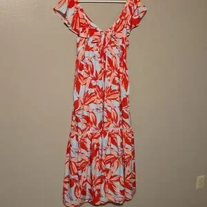 TCEC | Dresses | Tcec Coral And Light Blue Floral Midi Dress | Poshmark